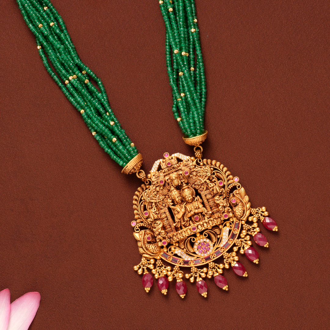 Nagas Ram Seetha Green Beads Gold Haram – Sri Anu Jewellers