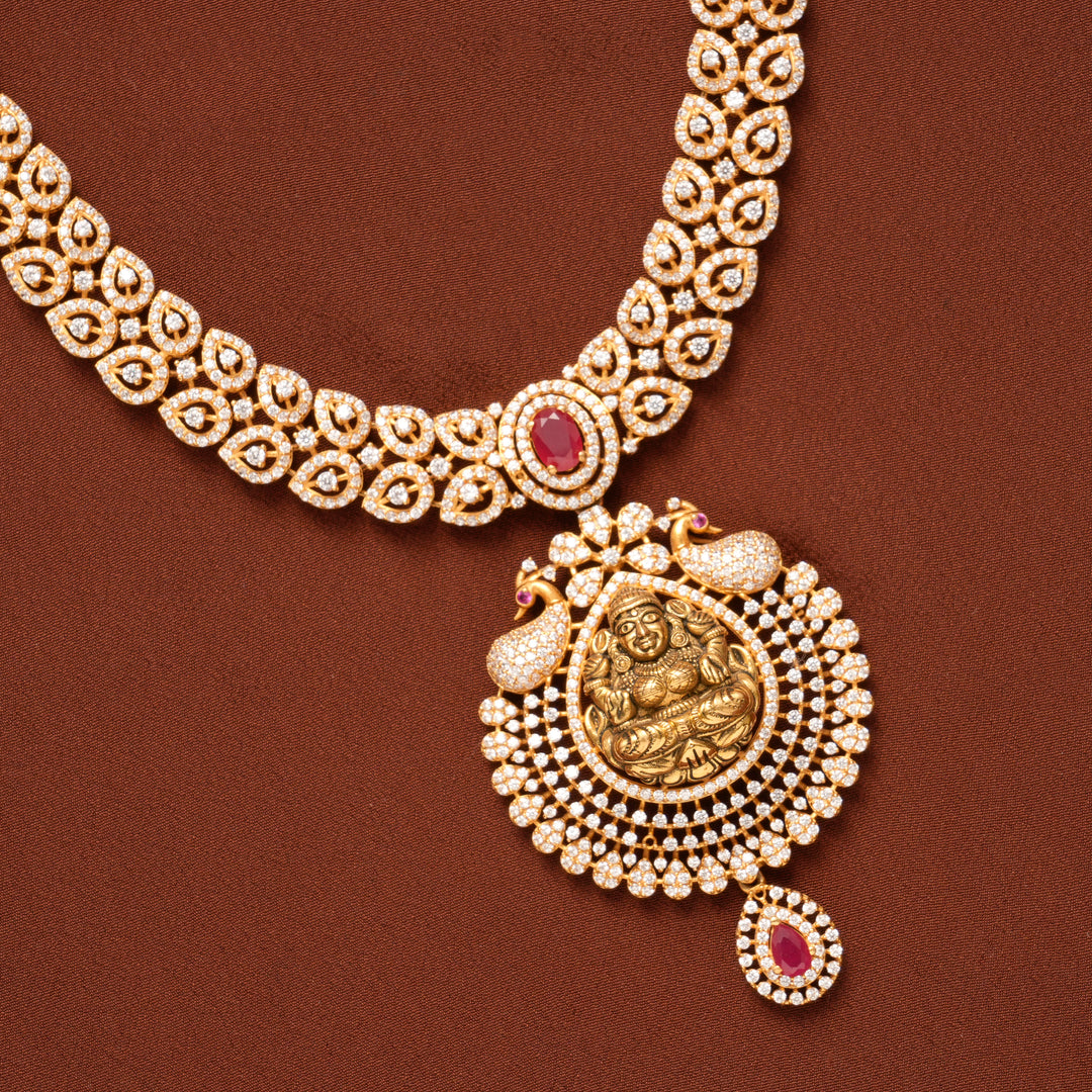 Swarovski Lakshmi Floral Ruby Gold Haram – Sri Anu Jewellers