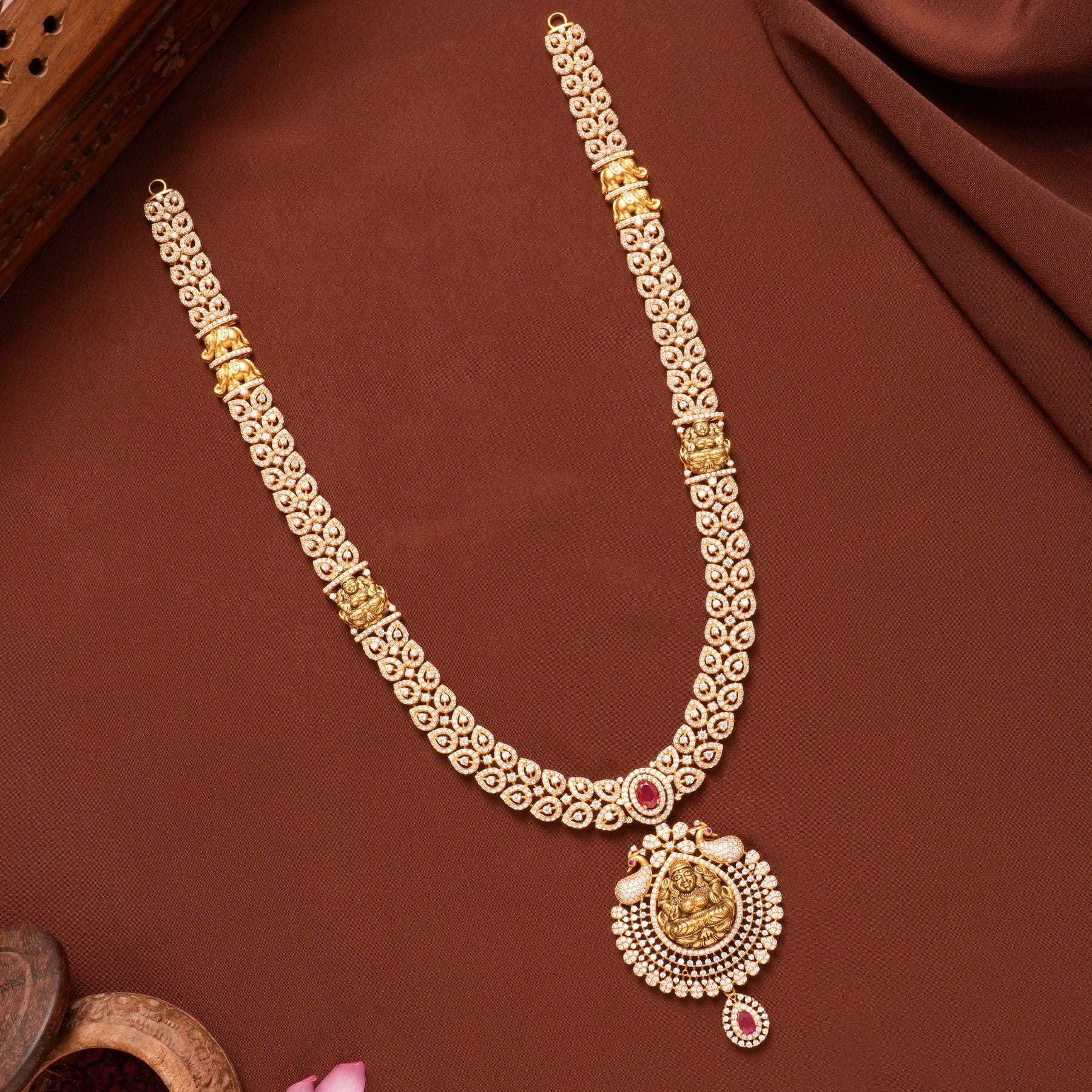 Swarovski Lakshmi Floral Ruby Gold Haram – Sri Anu Jewellers