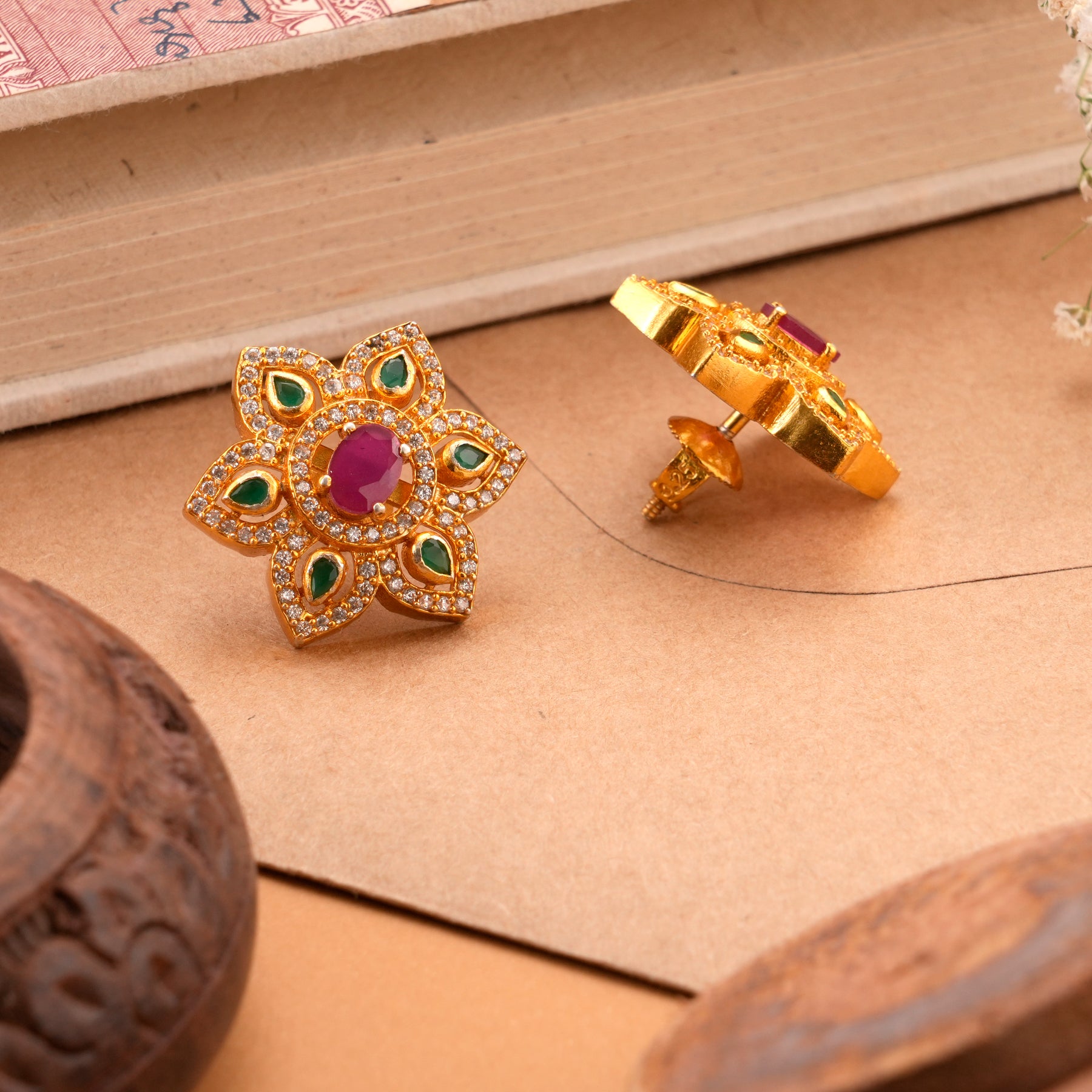 Royal Kundan Emerald Stud | Gold-Plated Silver | Buy Now – Sri Anu ...