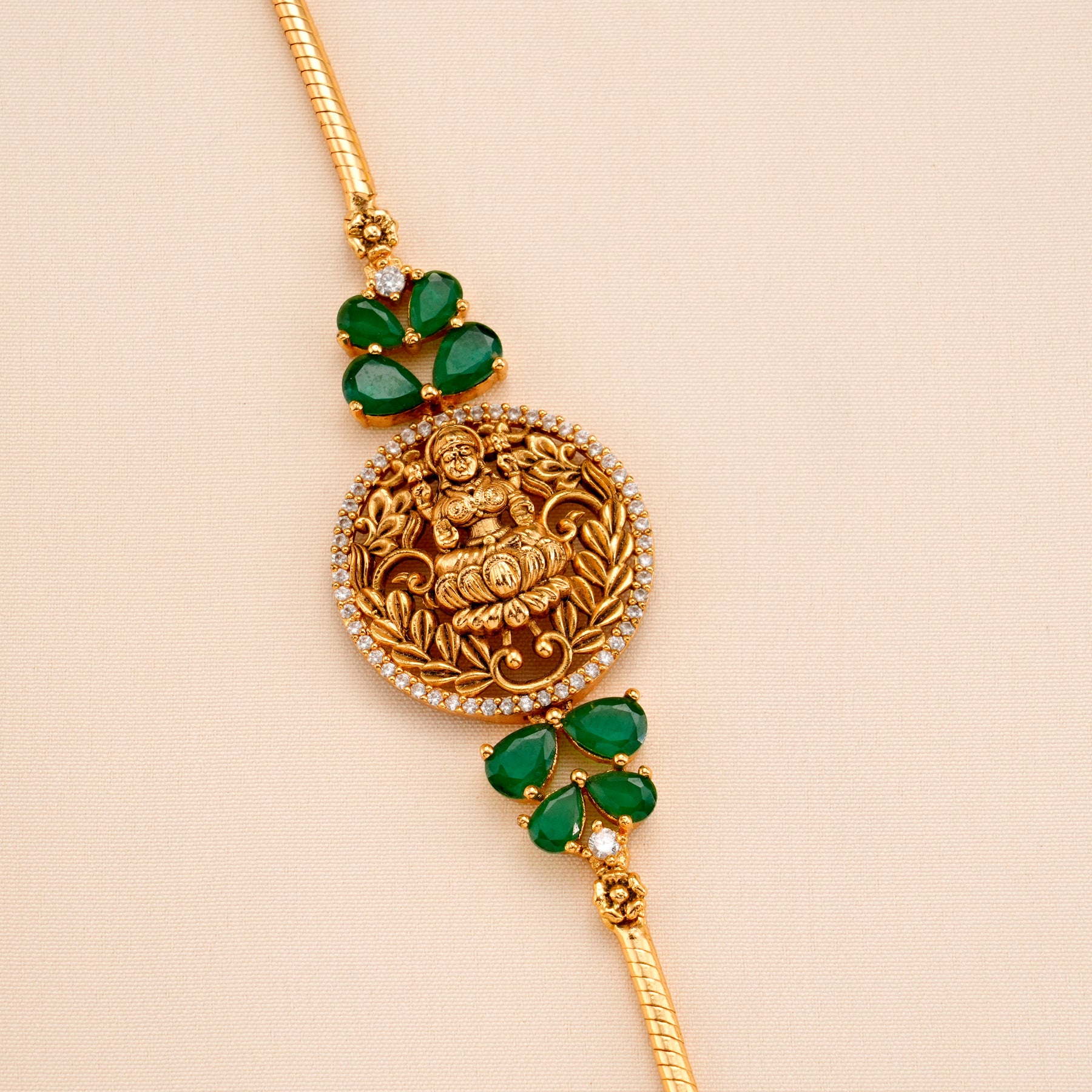 Round Emerald Lakshmi Silver Mugappu Chain – Sri Anu Jewellers