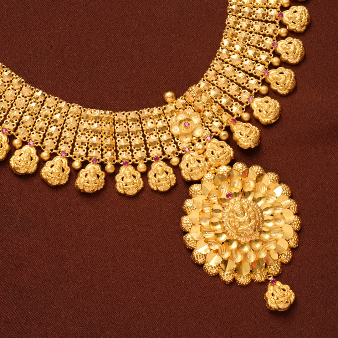 Devotional Lakshmi Ruby Drop Gold Haram – Sri Anu Jewellers