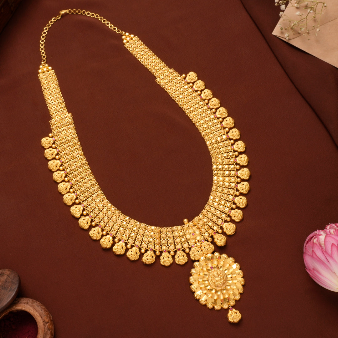 Devotional Lakshmi Ruby Drop Gold Haram – Sri Anu Jewellers