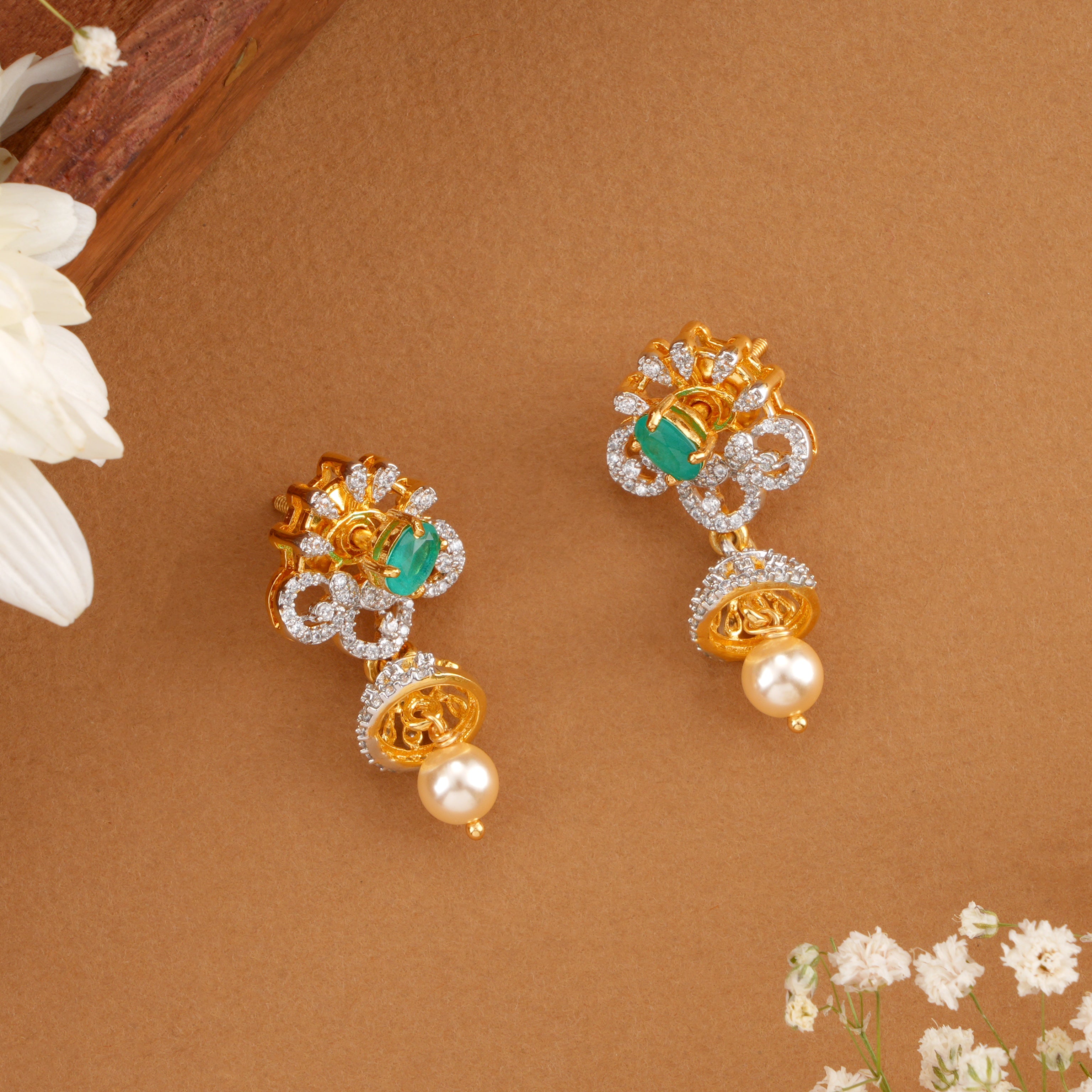 2 in 1 Stone Pearl Drop Avikam Swarovski -Sri Anu Jewellers.