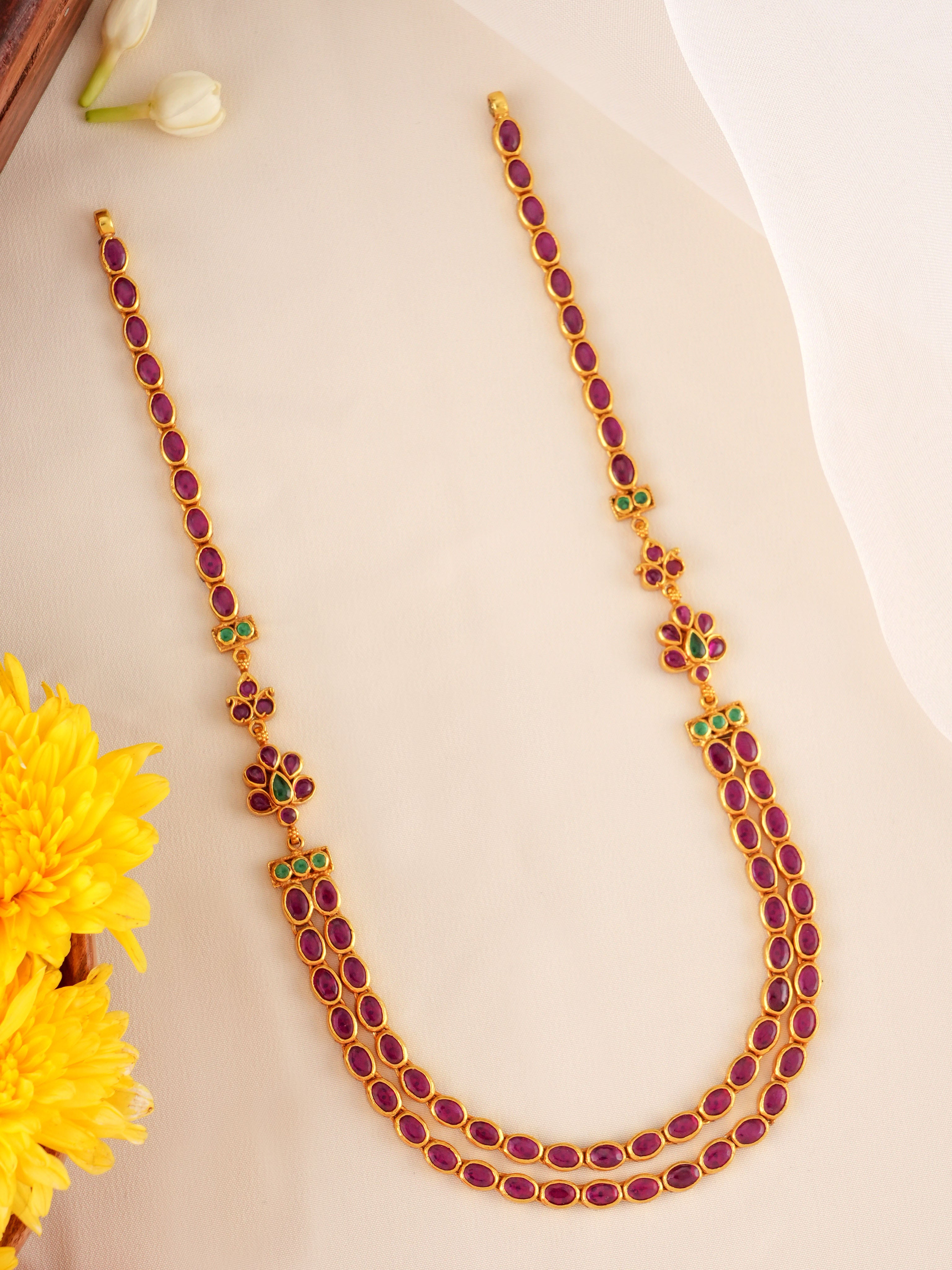 Double Layered Ruby Necklace | Antique Silver | Buy Now – Sri Anu Jewellers